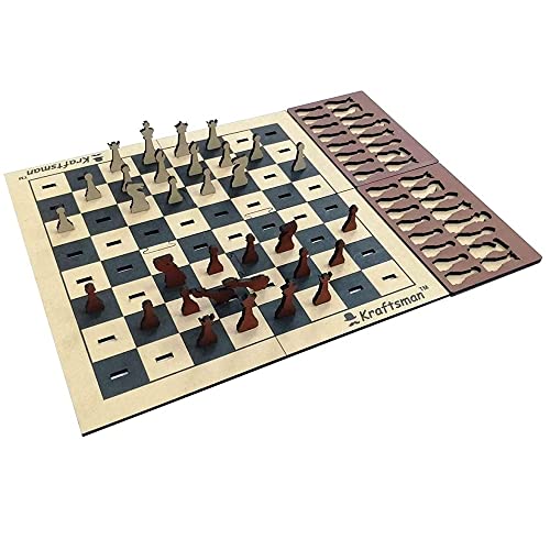 MilesMagic Wooden Portable Chess Board Set | Professional Pieces with Splittable Tray and Storage Bag | Traveller Chess Game for Age Groups (11.5x11.5 Inches)