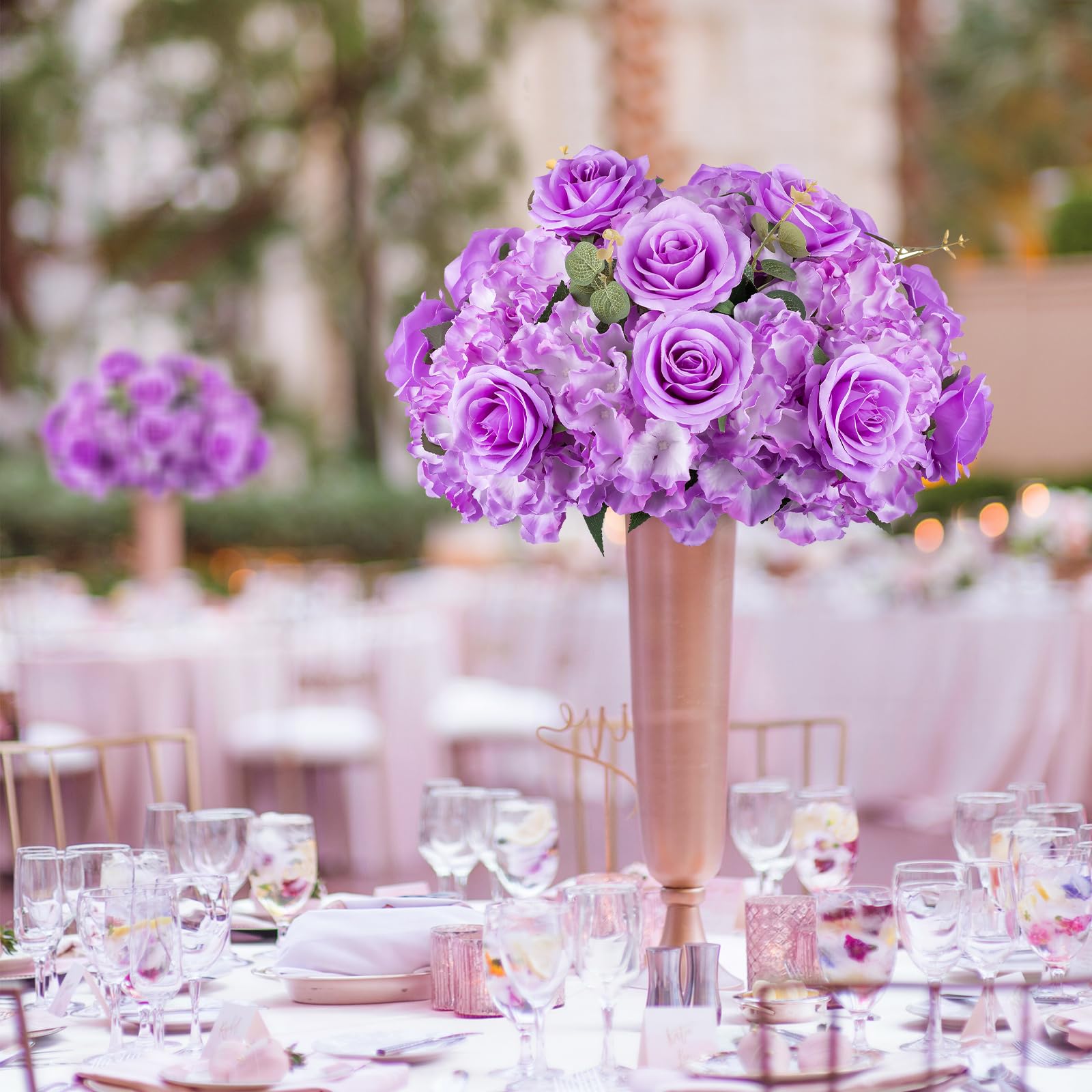 BLOSMON Artificial Flower Balls Wedding Centerpieces 2 Pcs 15.7" Large Lilac Fake Flowers Rose Hydrangea Ball Arrangement Center Pieces for Table Silk Floral Bouquet for Wedding Party Home Decor