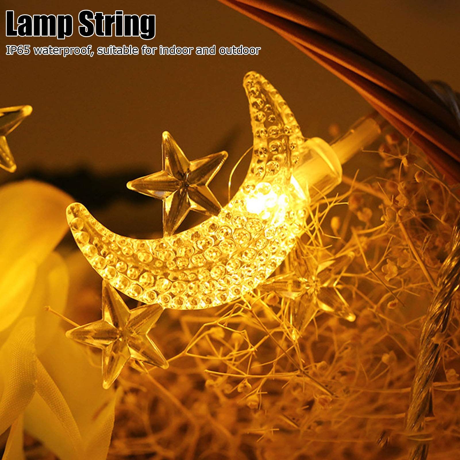 QiaNgshuAikj 3Pcs 10LED Light String, Moon Star Pull Cord Pendant Light, Battery Operated String Lights for Home Garden Courtyard Decoration