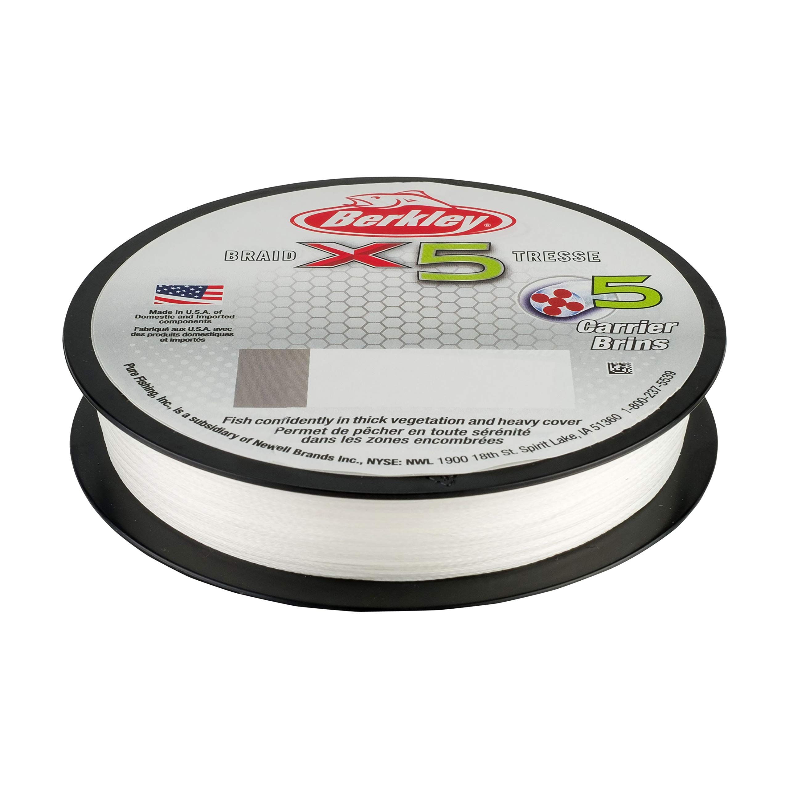 Berkley x5 Braid Superline, Crystal, 30-Pound Break Strength, 164yd Fishing Line, Suitable for Freshwater and Saltwater Environments, Low-Vis Green