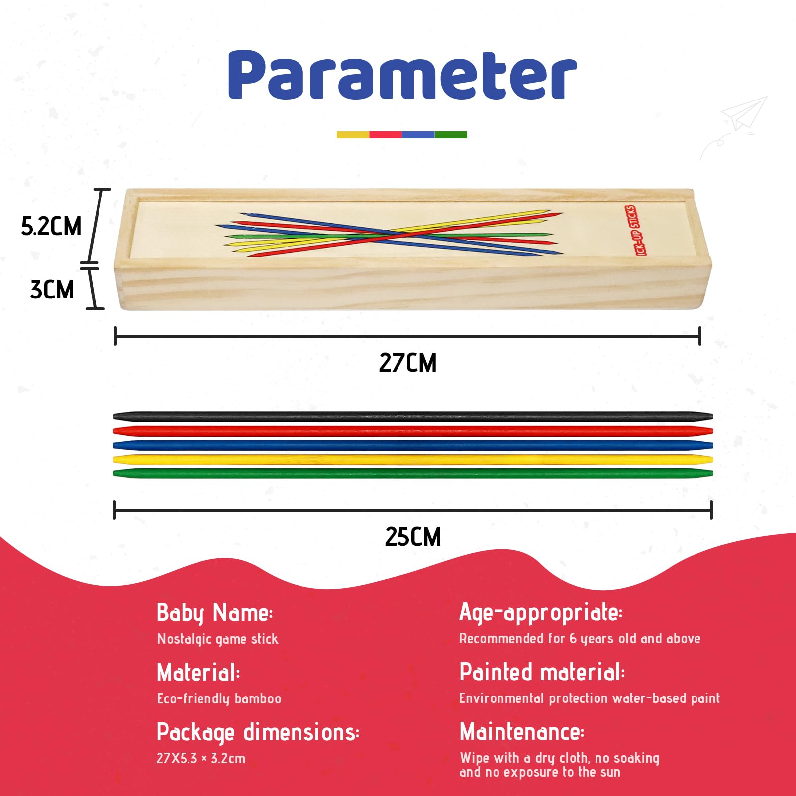 DOXISHRUKY Classic Wooden Thin Pick Up Stick Game 41 Pieces Fun Family Game Gift Idea 9.8 Inch Long