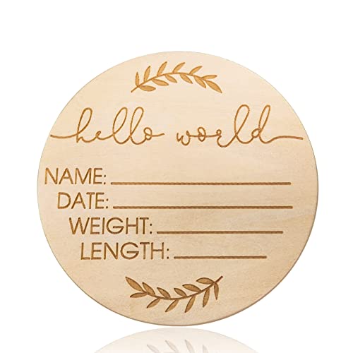 Wooden Baby Announcement Sign - Hello World Newborn Sign Baby Announcement Sign - Baby Birth Announcement Sign Hospital Sign Baby Name Announcement Sign for Photo Prop Baby Shower Nursery Gift