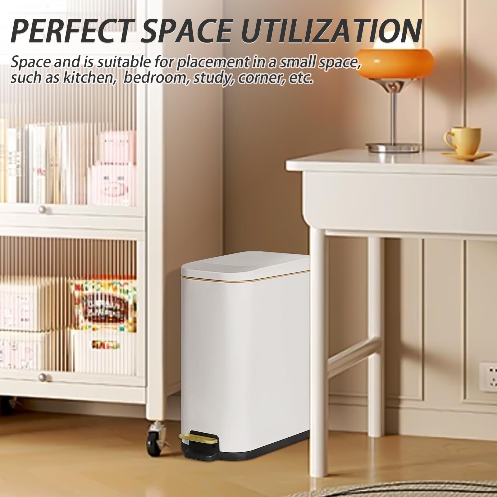 Doyingus 4 Gallon Trash Can with Lid Soft Close, Slim Stainless Steel Garbage Can with Removable Inner Bucket for Bathroom, Office (White)