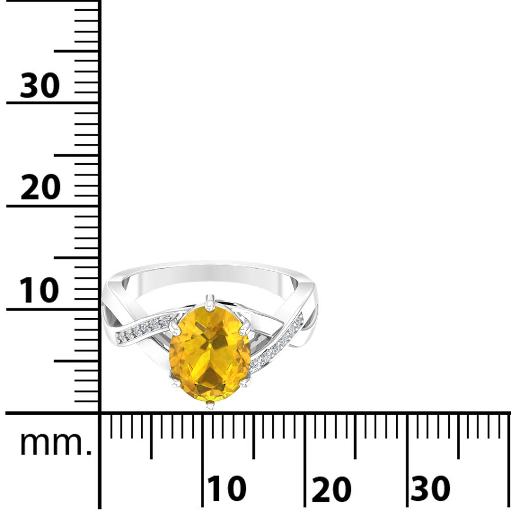 Belinda Jewelz Ring for Womens Yellow Citrine Gemstone Ring 8x10mm 925 Sterling Silver Oval Ring Diamond Rhodium Plated Twisted Band Ring Jewelry Gift for Engagement Wedding, Size 7