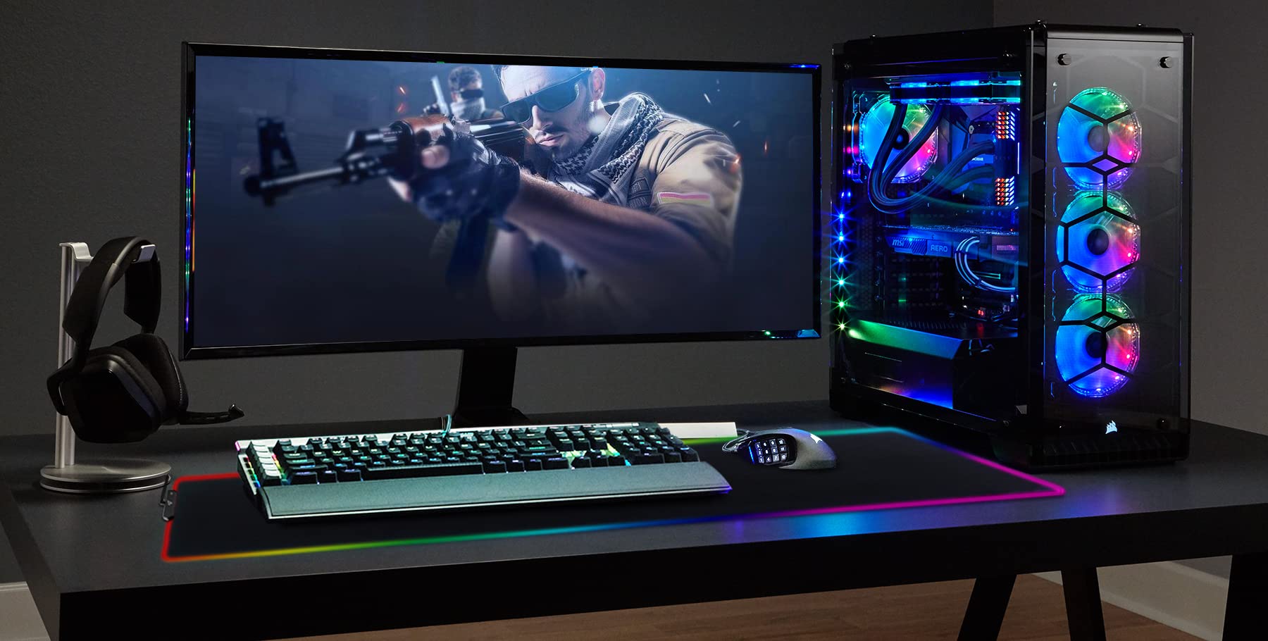 Dpower RGB Gaming Mouse Pad - Large Extended 13 Lighting Mode LED Soft Mouse Pad, Non-Slip Rubber Base, Waterproof, Computer Keyboard Mousepad Mat XL for Pro Gamer, 31.5X11.8Inch