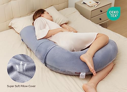 Momcozy Pregnancy Pillows, Original F Shaped Maternity Pillow for Pregnant Women with Adjustable Wedge Pillow, Full Body Support Pregnancy Pillows for Side Sleeping with Velvet Cover, Grey