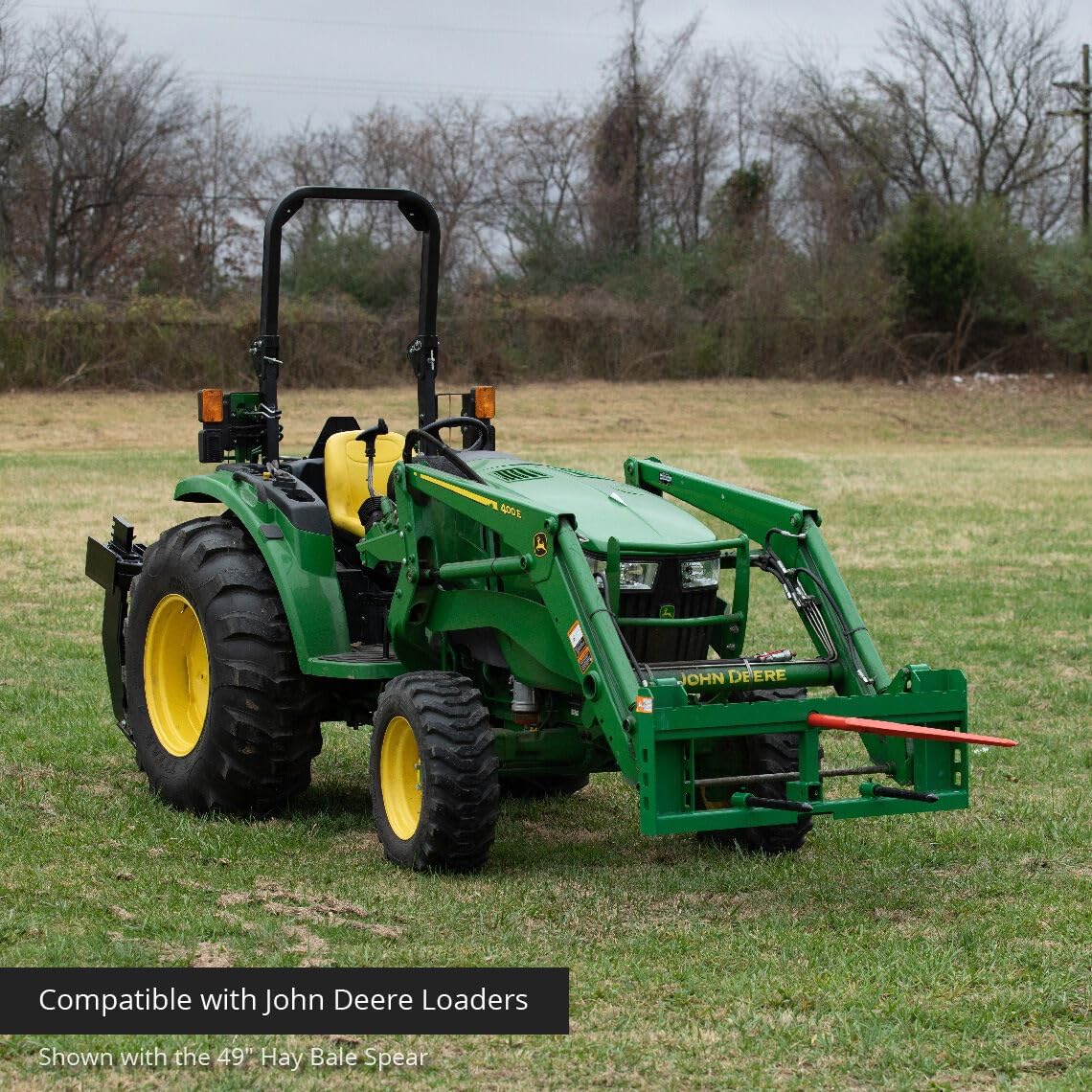 Titan Attachments Hay Frame Attachment, 39†Hay Bale Spear and Stabilizers, Rated 4,000 LB, Receiver Hitch, Fits John Deere Loaders