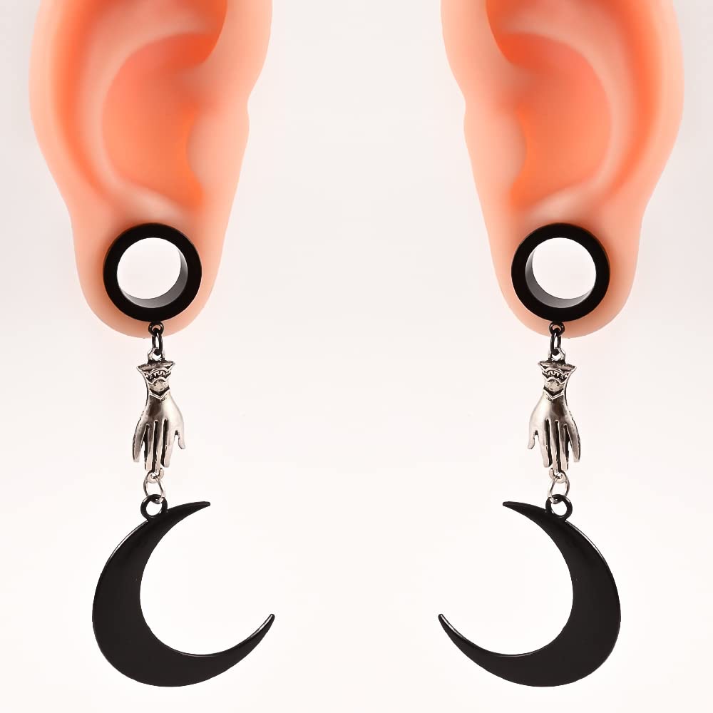 Atomhole 2PCS Ear Gauges Fashion Moon Dangle Ear Plugs Tunnels Hypoallergenic Stainless Steel 0g 2g Ear hangers Expander Stretchers Piercing Body Jewelry
