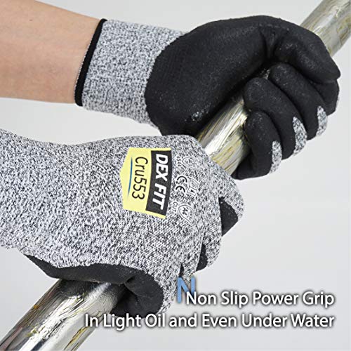 DEX FIT Level 5 Cut Resistant Gloves Cru553, 3D-Comfort Fit, Firm Grip, Thin & Lightweight, Touch-Screen Compatible, Durable, Breathable & Cool, Machine Washable; Grey L (9) 1 Pair