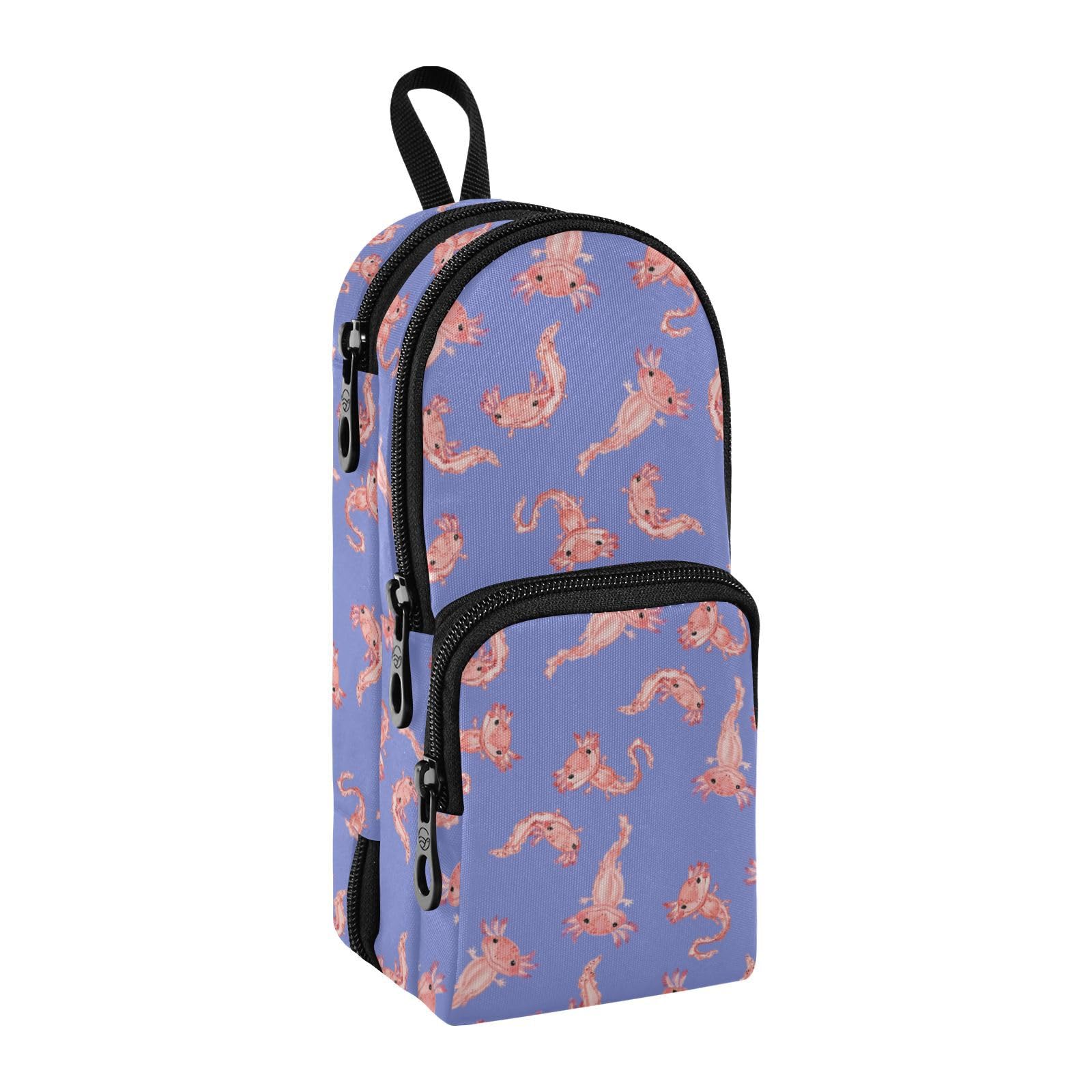 Sletend Cute Axolotl Salamander Pencil Case Big Capacity Handheld Pencil Pouch Portable Large Storage Canvas Pencil Bag for Boys Girls Adults Students