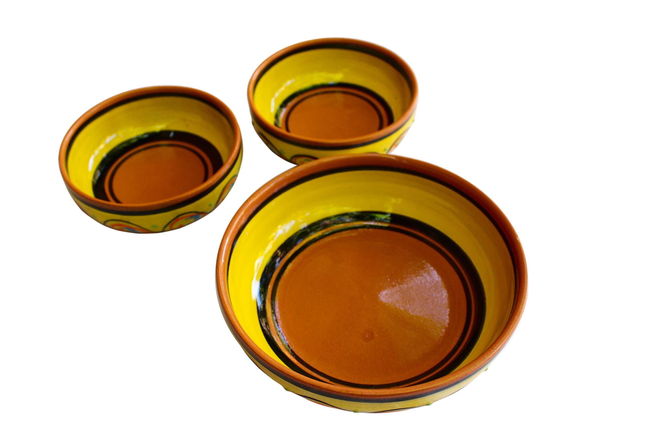 Canyon Cactus Ceramics Spanish Terracotta Set of 3 Small Dipping Bowls, Yellow