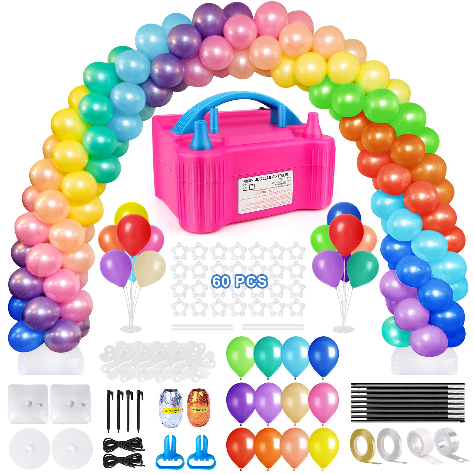 Balloon Arch Kit and Balloon Pump, Adjustable Balloon Arch 2 Balloon Stand with 120PCS Balloons, Water Bases, 60 Balloon Clips, Knotter for Wedding Graduation Birthday Party Supplies Decoration