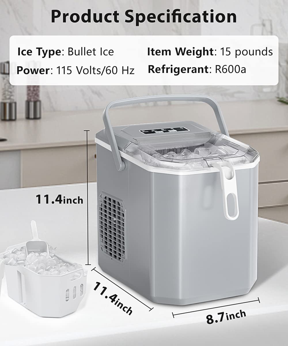 COWSAR Ice Makers Countertop, Ice Maker Machine 6 Mins/9 Pcs Bullet Portable Ice Maker Machine 26.5lbs/24Hrs with Self-Cleaning, Ice Scoop and Basket, Ice Maker for Party/Kitchen/Home/Office