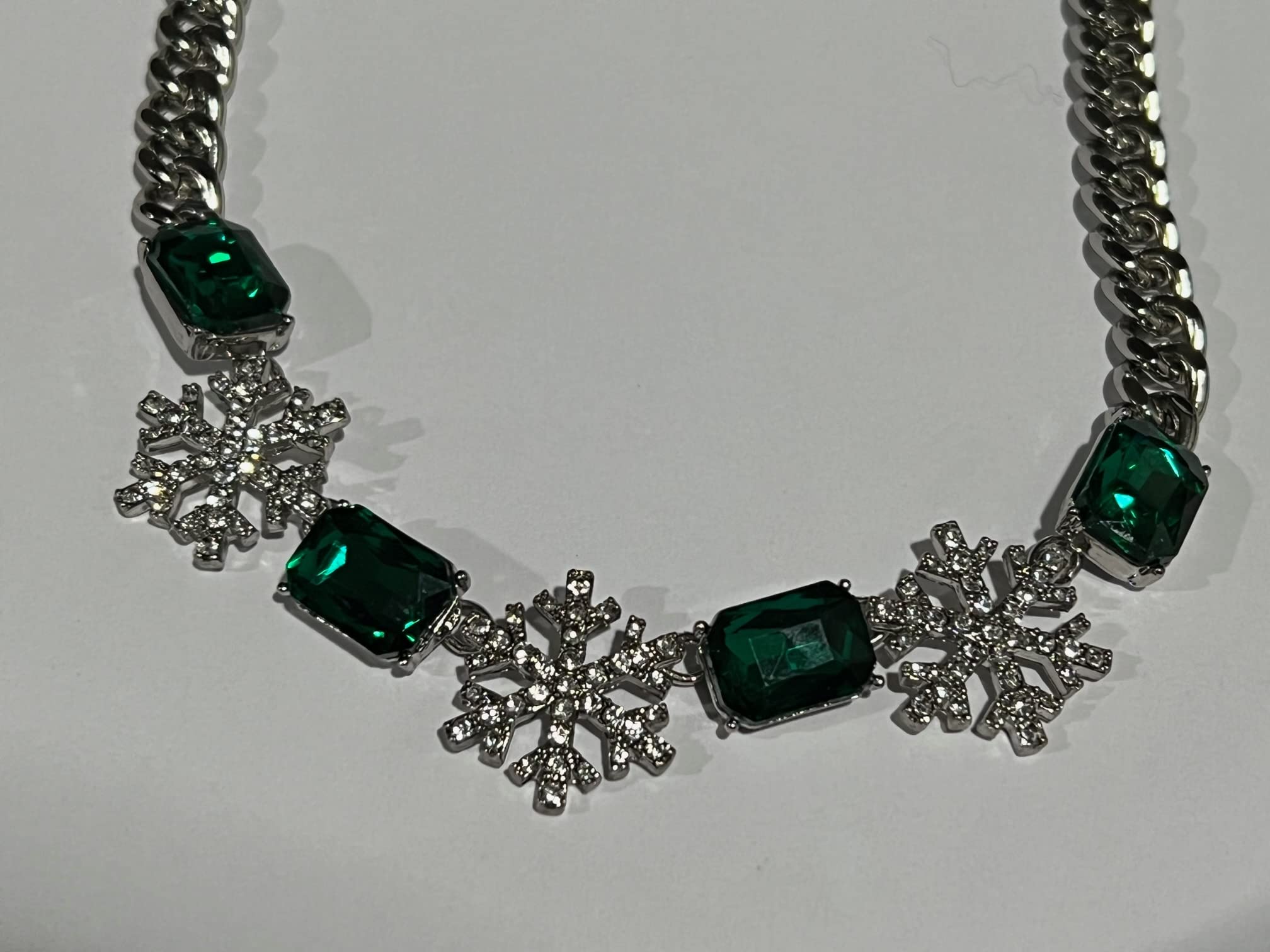 Betsey Johnson Silvertone Snowflake & Emerald Green Crystal Collar Necklace Valentine's Day Gift Idea Love Birthday Present XMAS Gifts Mother's Day Gitfs Easter