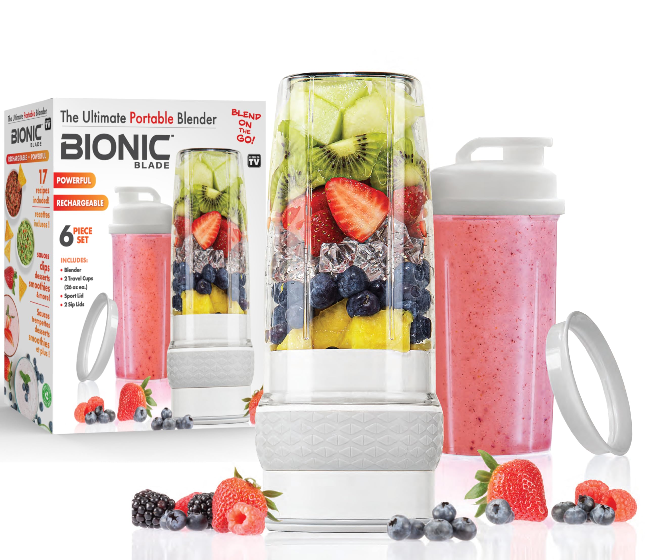 Bionic Blade Personal Blender 26.5 oz, with Extra Shaker and Lid, Cordless, Air Tight, Rechargeable 18,000 RPM Portable Blender for Shakes, Smoothies, Juice and Sauces 8.6”