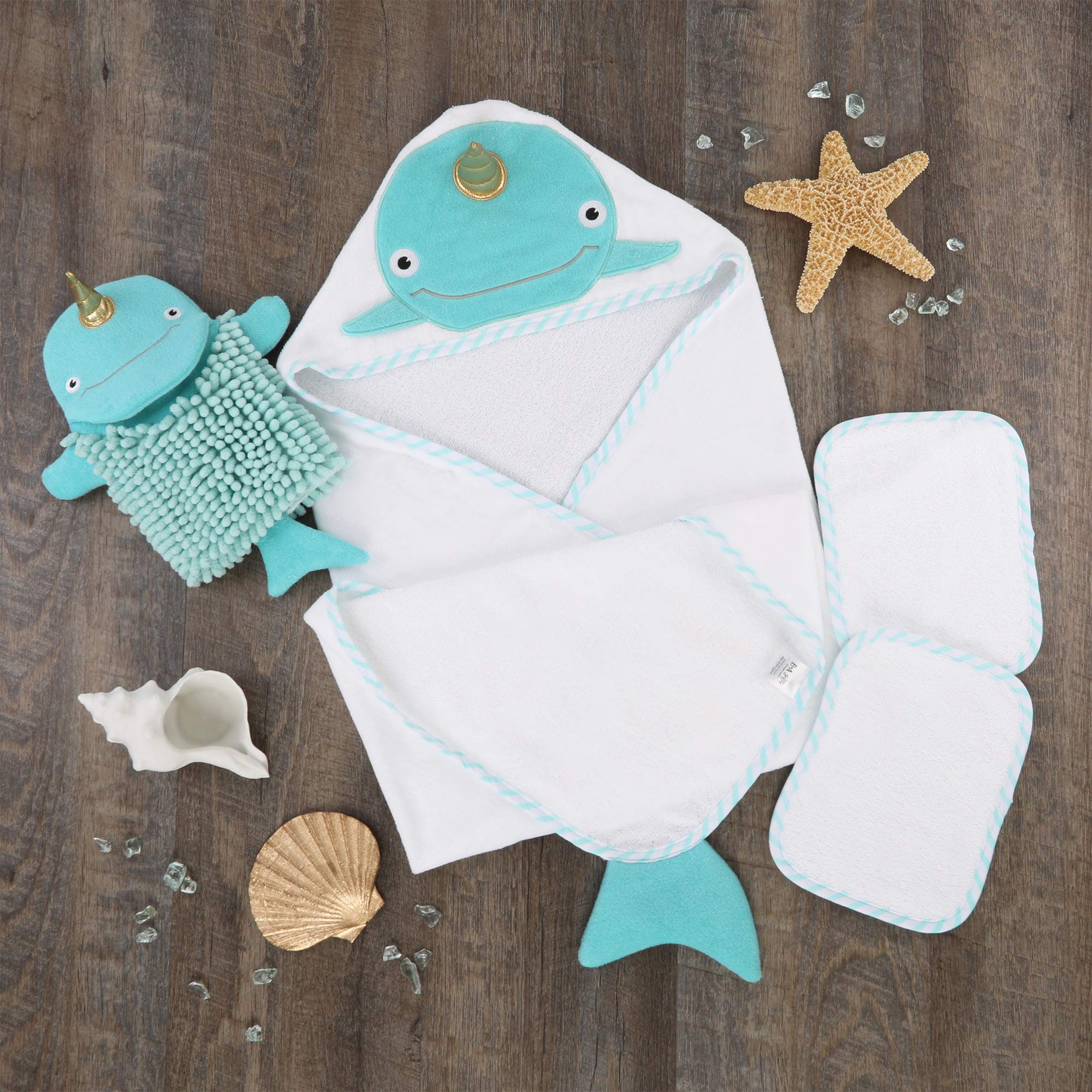 Baby Aspen Four-Piece Narwhal Bath Gift Set, Blue, One Size, BA14113NA