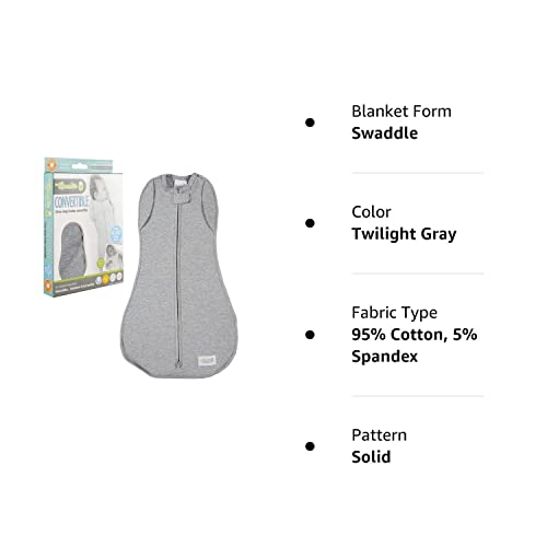 Woombie Convertible Baby Swaddling Blanket I Swaddle Converts to Arms-Free Wearable Blanket for Babies Up to 6 Months, Grey, 14-19 lbs