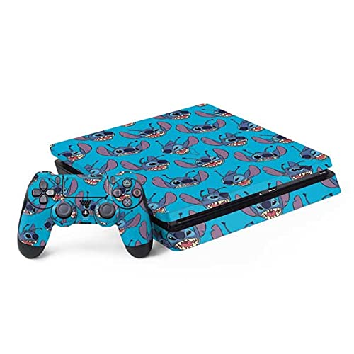 Skinit Decal Gaming Skin Compatible with PS4 Slim Bundle - Officially Licensed Disney Lilo and Stitch Face Expression Pattern Design