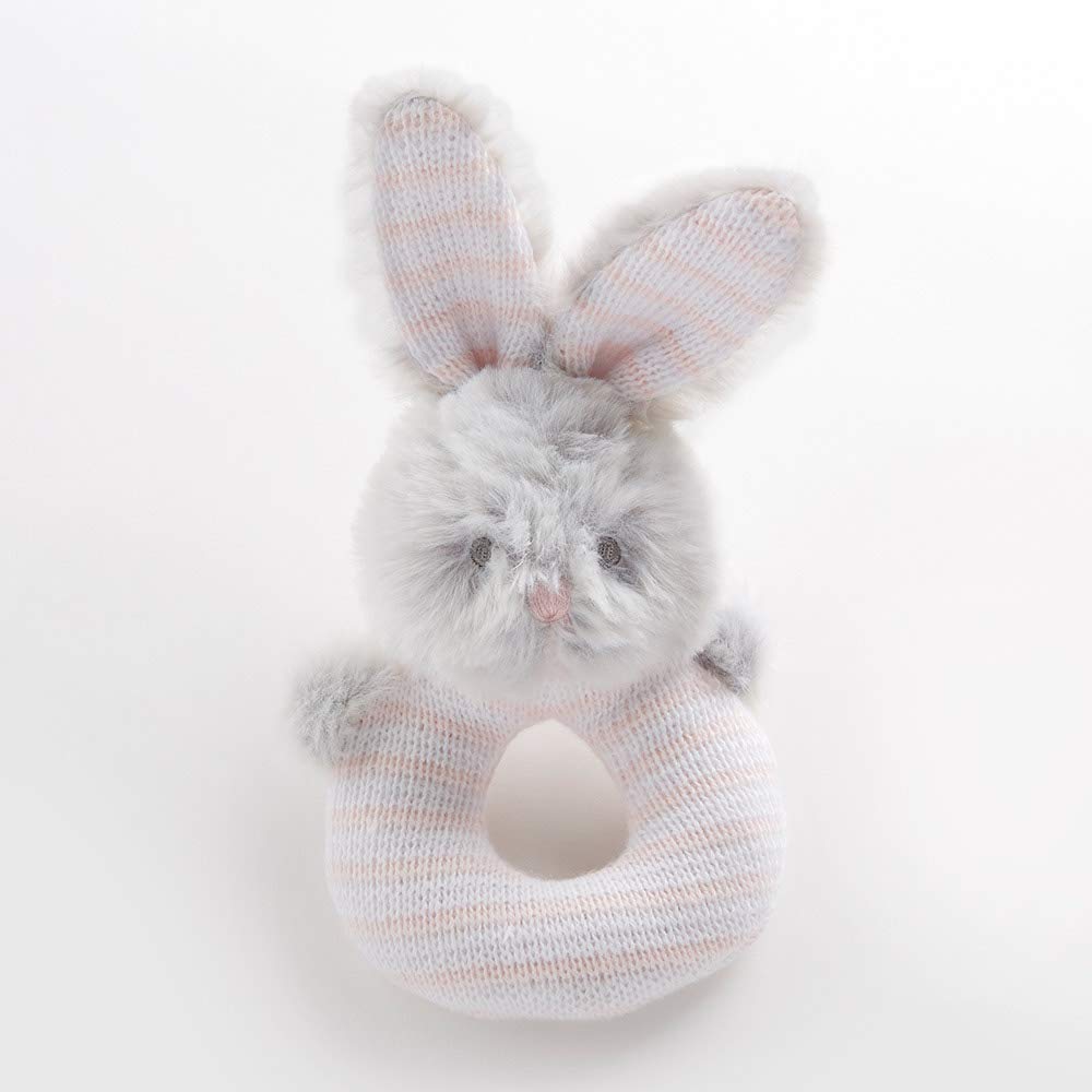 Baby Aspen Luxury Baby Blanket and Bunny Rabbit Rattle Gift Set - Pink/Light Gray/Light Pink
