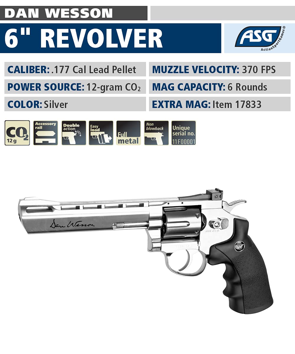 ASG Dan Wesson .177 Caliber Pellet Gun Revolver Air Pistol, 6"
