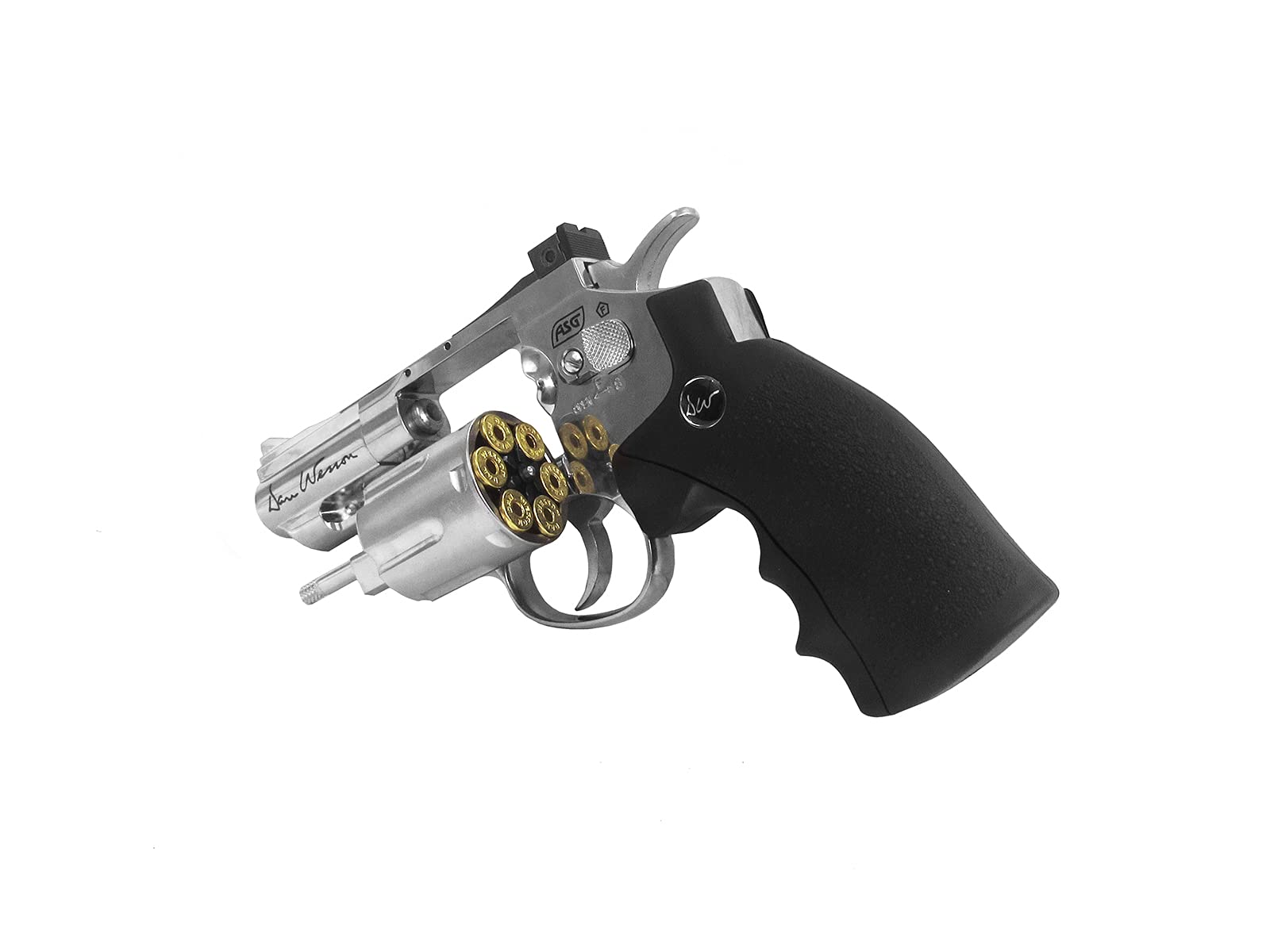 ASG Dan Wesson 2.5" Airgun - Double Action Trigger, Adjustable Rear Sight, Speed-Loader - .177 Cal/4.5mm CO2 BB Gun Pistols - 6 Cartridges, Silver