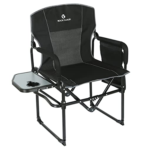 ROCK CLOUD Folding Camping Chair with Storage Pocket and Side Table Compact Portable Camp Chairs Outdoor for Camp Lawn Hiking Fishing Sports Black