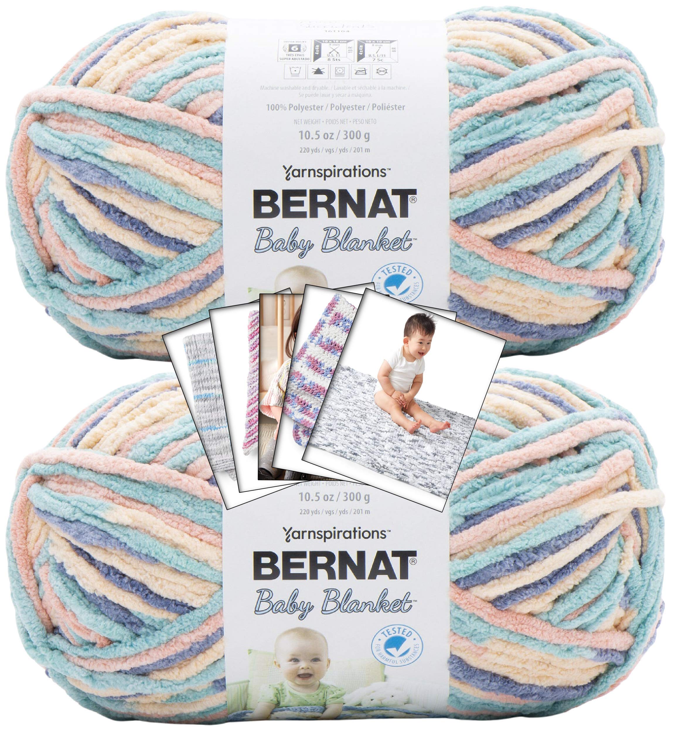 Bernat Baby Blanket Yarn - Big Ball (10.5 oz) - 2 Pack with Pattern Cards in Color (Mini Succulents)