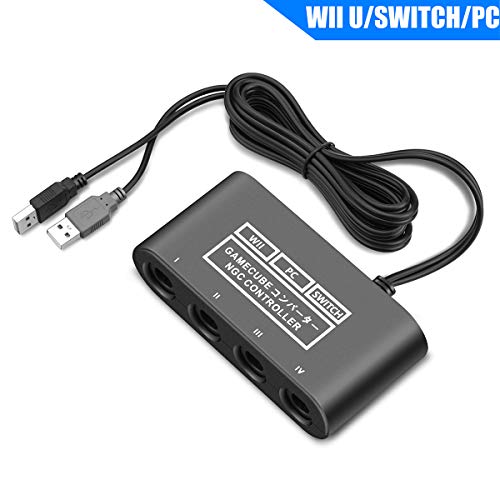 Gamecube Adapter for Nintendo Switch Gamecube Controller Adapter and WII U and PC, Super Smash Bros Gamecube Controller Adapter. Support Turbo and Vibration Features with 180cm Long Cable