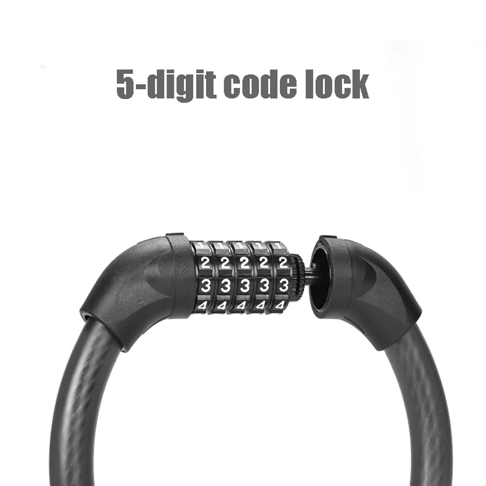 AZPINGPAN 1.4cm Bold Mini Steel Cable Bicycle Lock丨40cm Anti-Theft Mountain 5 Digit Password Motorcycle Lock, Portable Loop Bicycle Accessories and Equipment (with Extended Steel Cable)