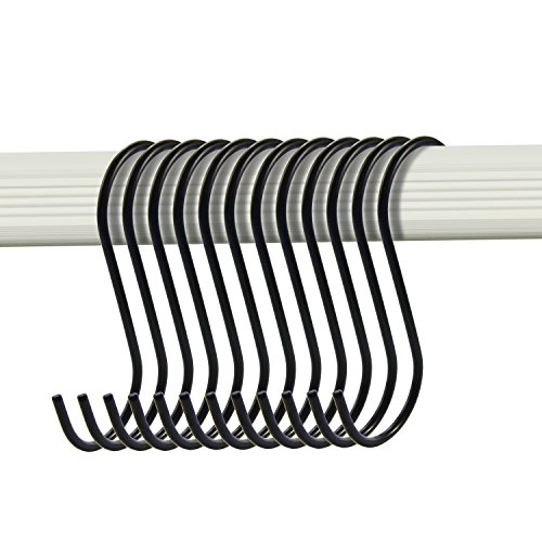 RuiLing Antistatic Coating Steel Hanging Hooks, Black, S-Shape, Pack of 15