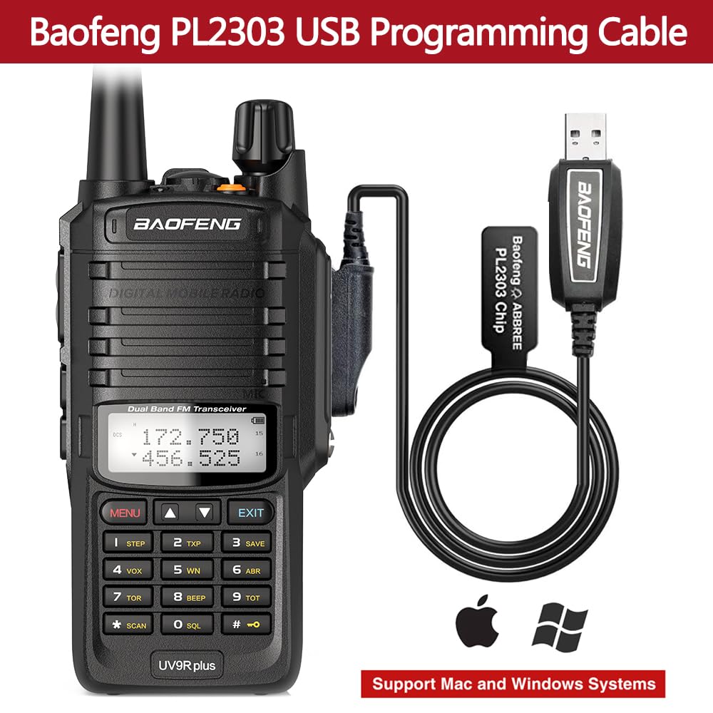 Baofeng UV-9R Plus 8W Power Walkie Talkie IP67 Waterproof UHF/VHF Dual Band Two Way Radio with Programming Cable,AR-775 Antenna,AR780 Waterproof micphone,2Pack 2200 mAh Battery etc Full Kits
