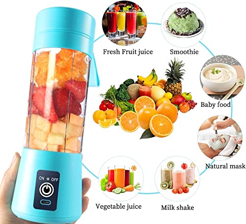 Portable Blender Mixer,Personal Juicer,Smoothies and Shakes Blender,HandCup Fruit Machine Blender 380 ML (Blue, Pink, Purple & Pink Color available) (Blue)
