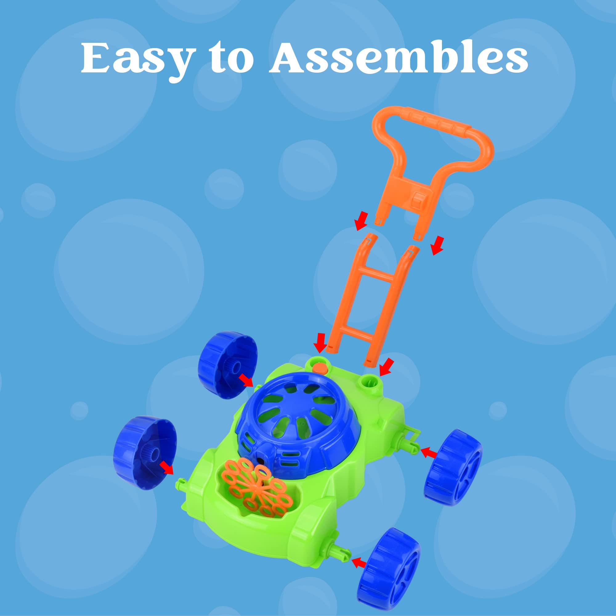 Sloosh Bubble Lawn Mower Machine for Kids,Automatic Bubble Mower with Bubble Solutions, Push Toys for Toddler, Baby Activity Walker for Outdoor, Bubble Maker for Party in Summer Birthday Gift