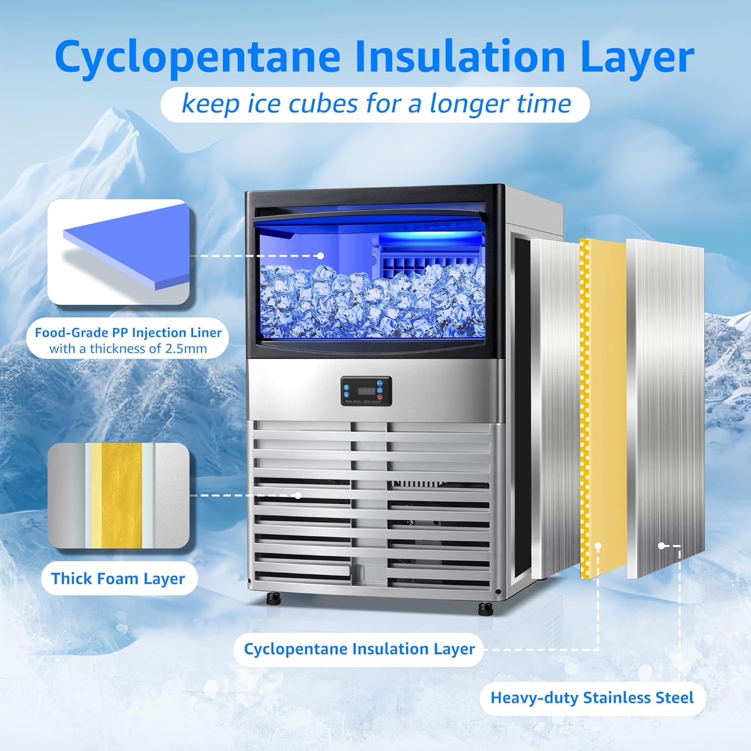 Commercial Ice Maker Machine β 88 lbs/24H Wide Stainless Steel Undercounter Freestanding Ice Machine Self Clean with Water Filter and Ice Scoop for Restaurants, Bars, Home, Offices, and Cafes