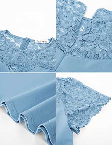 Kate Kasin Women's Retro Crewneck Lace Splicing A Line Cocktail Dress Formal Wedding Guest Party Sexy Prom Dresses Short Light Blue S