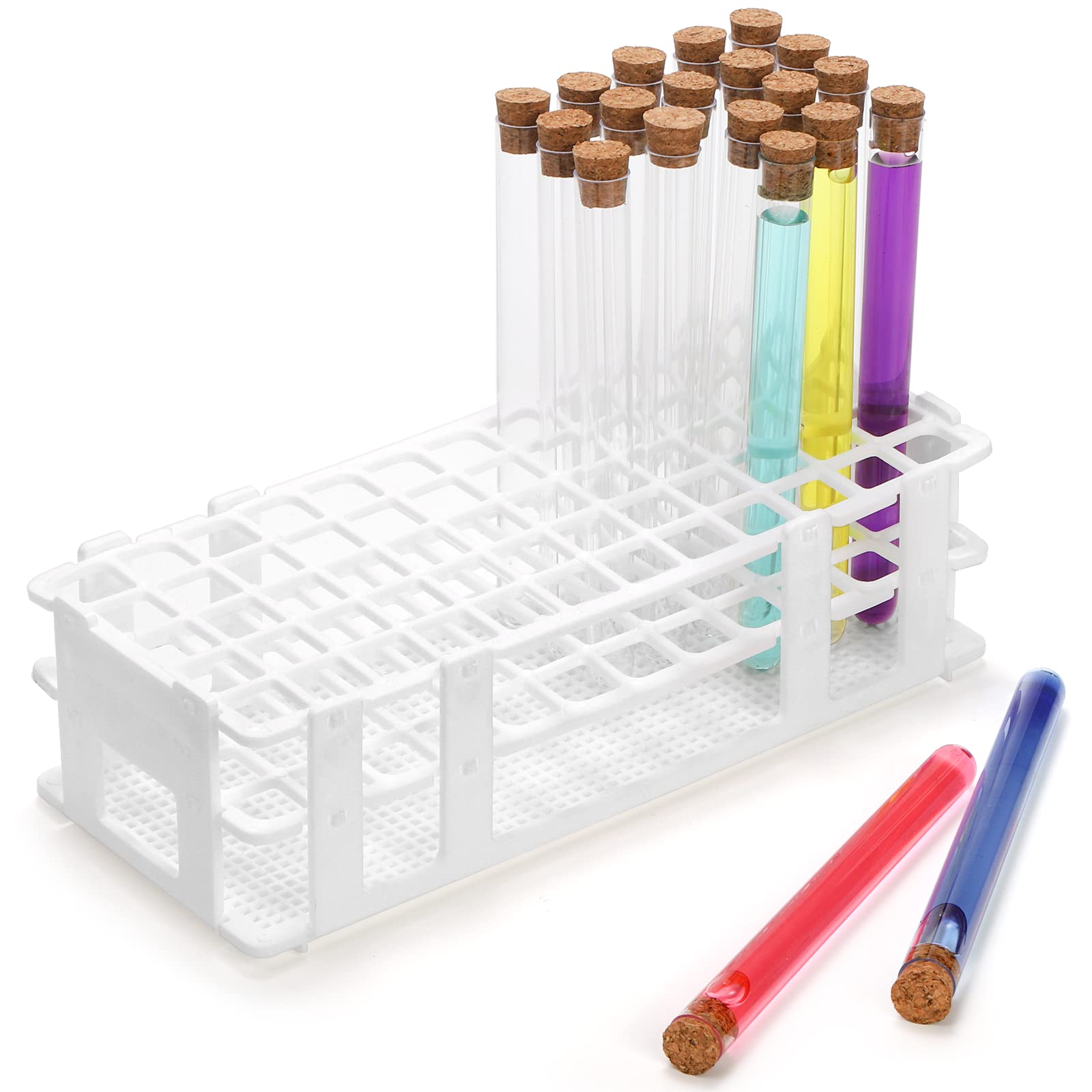 Bekith 8 Pack Plastic Lab Test Tube Rack for 16 mm Tubes, Holds 60, Detachable, White