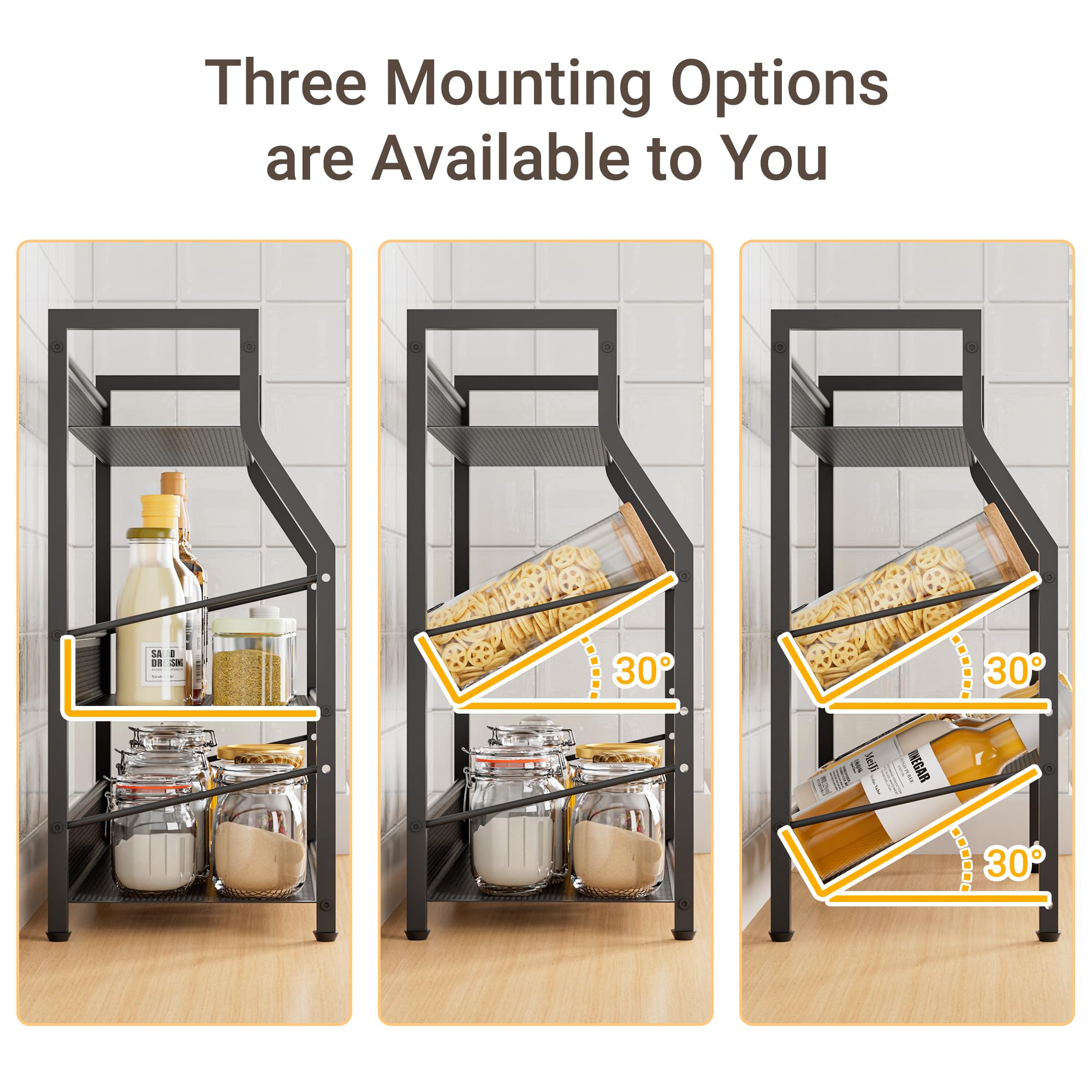 Dunatou 3 Tier Spice Rack, Kitchen Storage Organizer Shelf for Countertop, Metal Seasoning Storage Shelf with Guardrail and Mesh Design for Kitchen, Countertop, Dining Room, Black