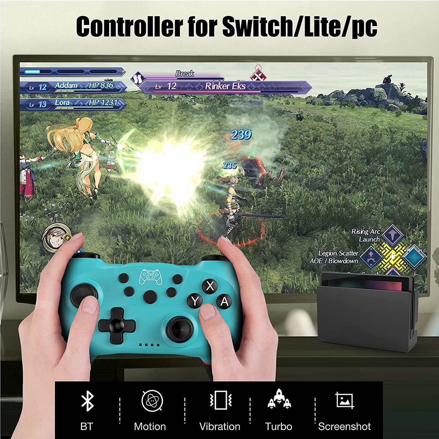 Rzzhgzq Wireless Controller for Switch/Switch Lite,Green Switch Pro Controller Gamepad Joypad Remote with Gyro Axis, Turbo and Adjustable Wireless Controller for Girl/Boy (GREEN)