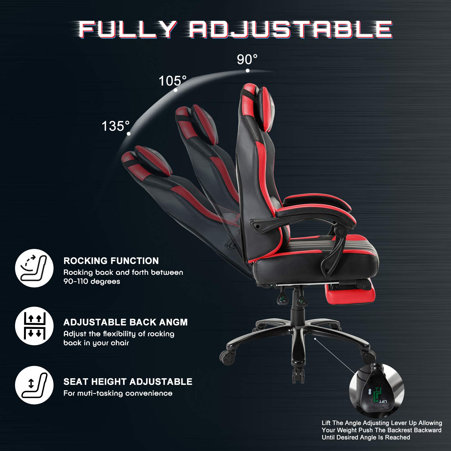 Big & Tall 350lb Memory Foam Reclining Gaming Chair Metal Base - Adjustable Back Angle and Retractable Footrest Ergonomic High-Back Racing Executive Computer Desk Office Chair (Blue)