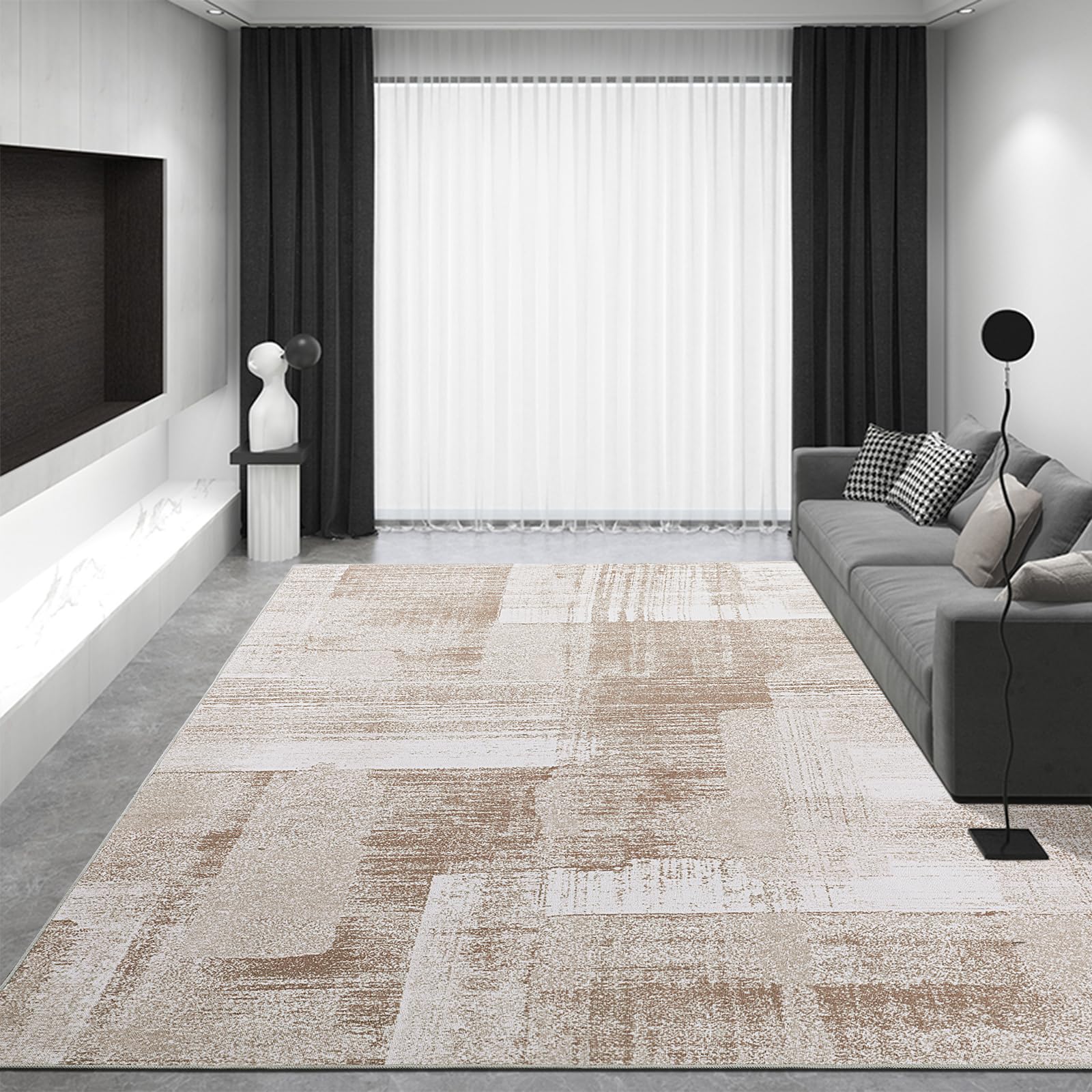 HOMBYS 10x14 ft Modern Patchwork Area Rug for Living Room Bedroom, Large Boho Floor Carpet with Non-Slip Backing for Indoor Office Dining Room, Abstract Home Deco, Machine Washable