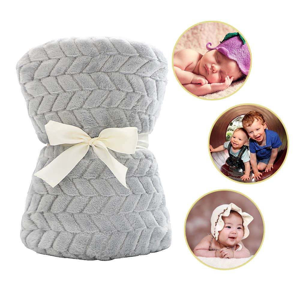 Baby Blanket Flannel, Cozy Throw Blankets for Newborn Infant and Toddler, Super Soft and Warm Receiving Baby Blanket for Crib Stroller (Grey 25 * 32")