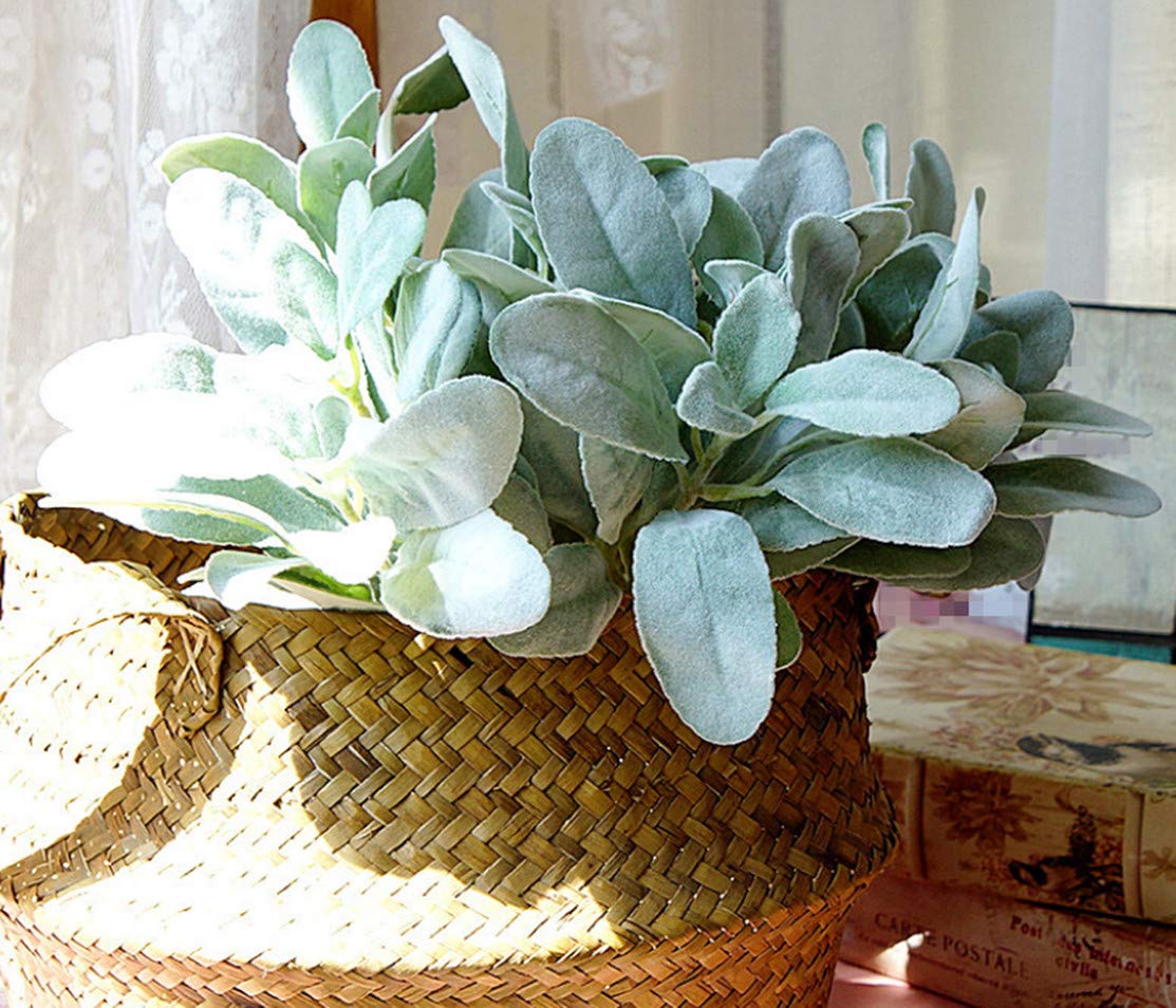 Skyseen 5Pcs Artificial Lambs Ear Greenery Leaves for Wedding Bridal Bouquet Party Home Garden Decor