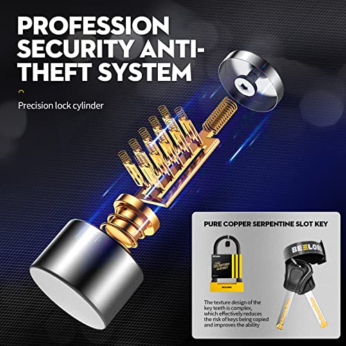 BEELORD Bike U-Lock, Heavy Duty Anti-Theft Bicycle U Lock, 18mm Shackle with Keys, Security Lock for Bicycles, E-Bikes, Scooters
