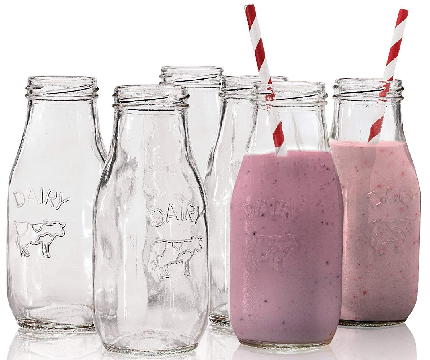 Circleware Dairy Milk Glass Bottles, 10.5 oz, Clear