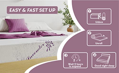 Dyonery Lavender Twin Memory Foam Mattress 6 Inch, Bed in a Box, CertiPUR-US Certified, AeroFusion Memory Foam, Made in USA, Medium, 38βx75βx6β, Purple
