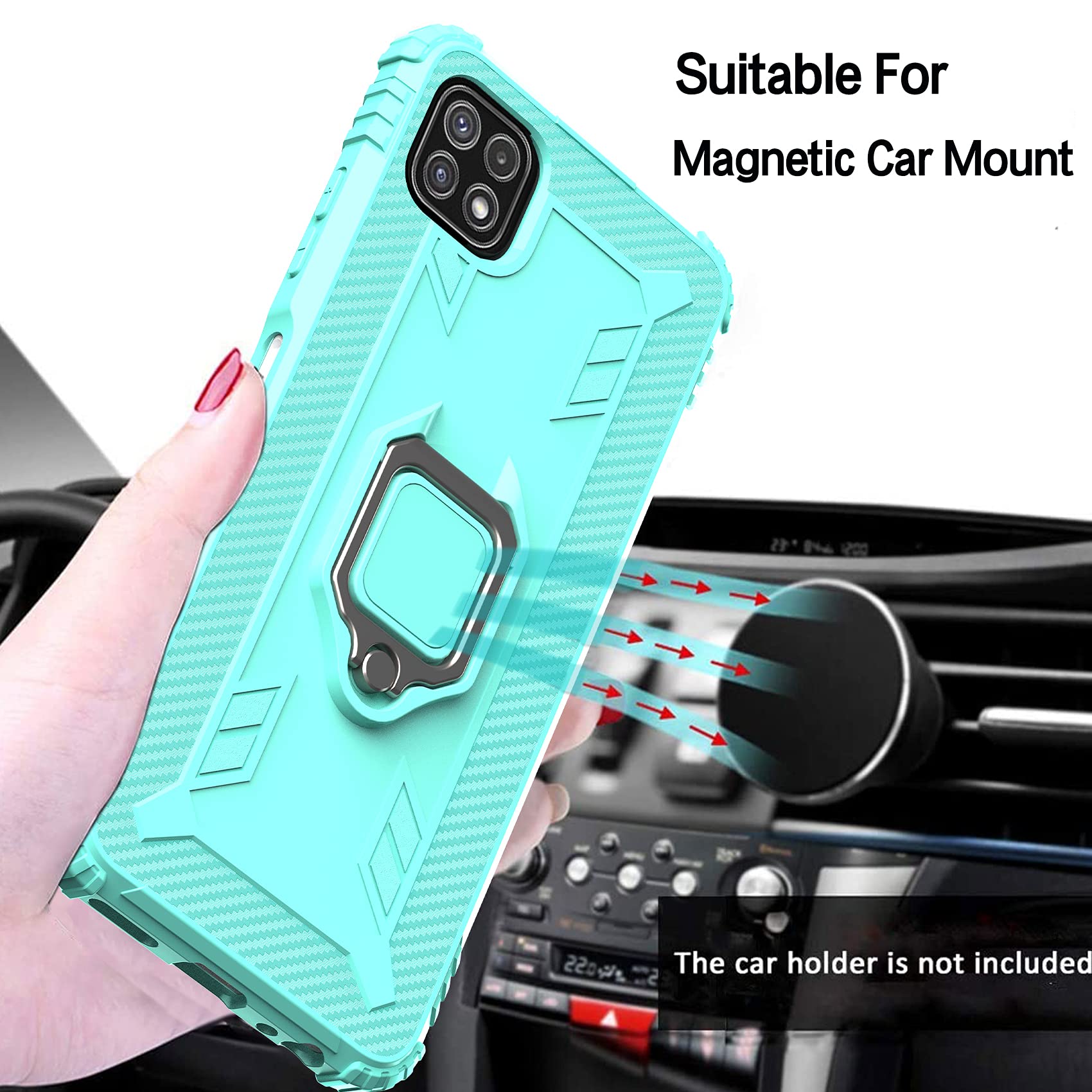 Milomdoi Case for Samsung Galaxy A22 5G with 2 Pack Screen Protector, [Not fit 4G] [Military Grade Protective ] Heavy Duty 360° Finger Ring Kickstand Cover for Samsung A22 5G Phone Case-Light Green