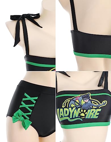 Miraculous Women's Lady Noir Beach Shoulder Straps Tie Top with High-Waist Bottom Bikini Set Swimsuit Bathing Suit (as1, Alpha, l, Regular, Regular, Black)