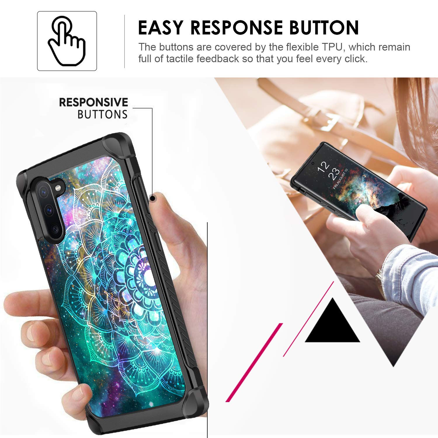 BENTOBEN Galaxy Note 10 Case, Shockproof Dual Layer Glow in the Dark Noctilucent Hybrid Hard PC Soft TPU Bumper Rugged Protective Phone Cases Cover for Samsung Galaxy Note10 6.3inch, Mandala in Galaxy