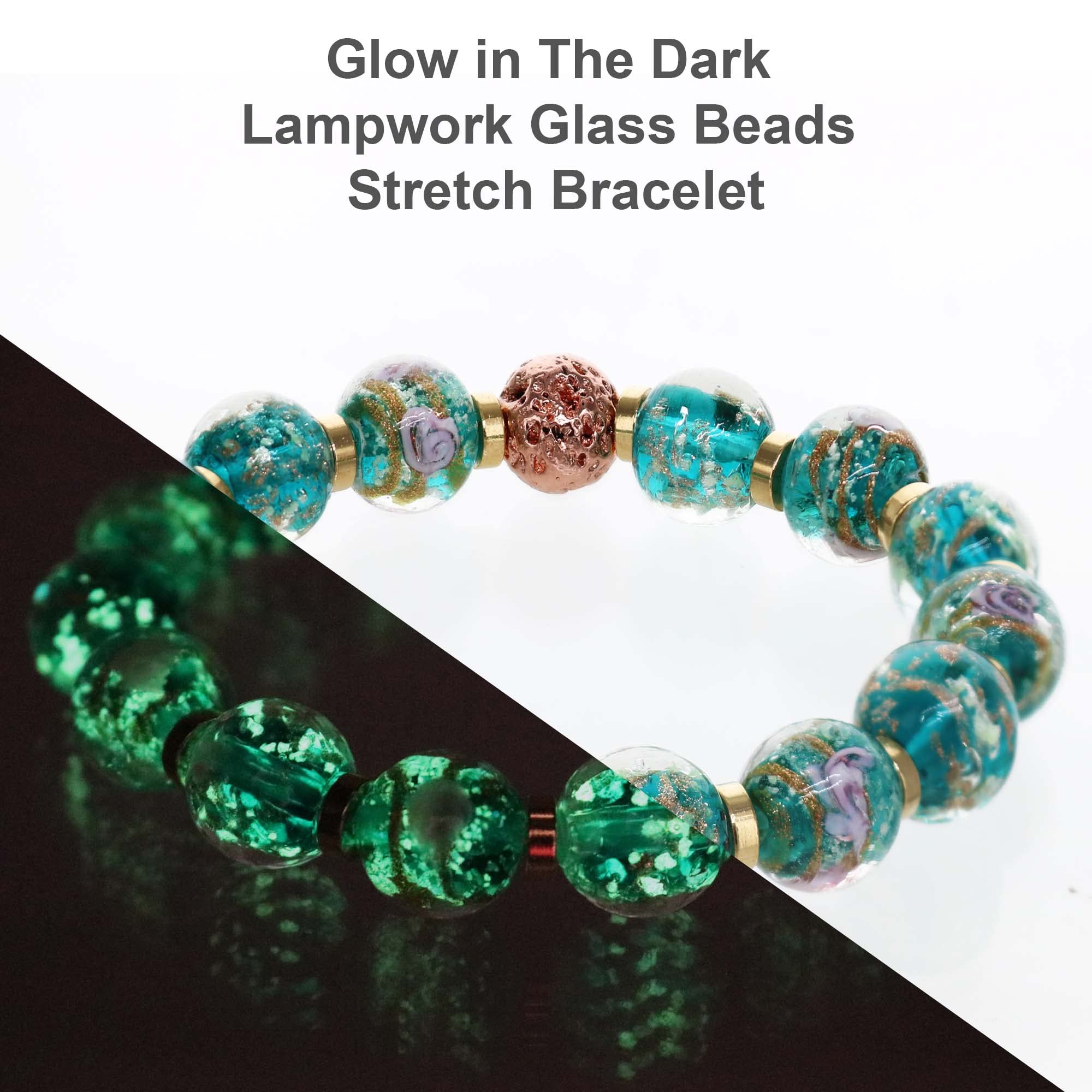 ARTSY Crafts Glow in The Dark Beads Bracelet, Ocean Blue Firefly Beads Stretch Bracelet, Luminous Murano Bead Healing Crystals Bracelets