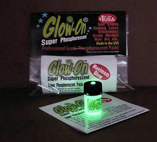 Glow-On Original, Original White Day Color and Green Glow. Gun Night Sights Paint, Small 2.3 ml vial. Concentrated Bright, Long Lasting Glow.